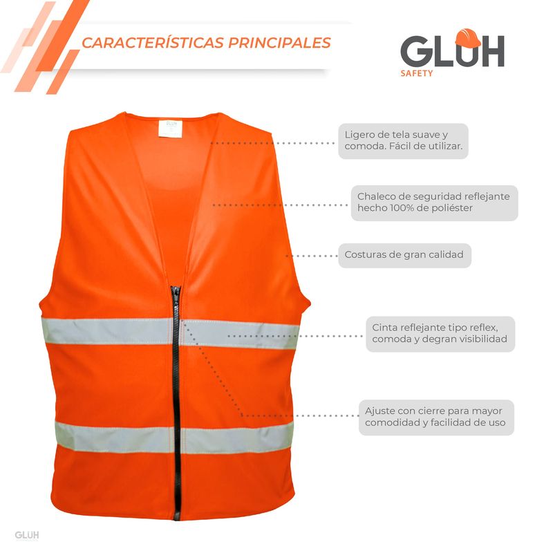 GLUH Internacional | Chaleco Seguridad Reflejante 100% Poliéster "CLOUD" Naranja